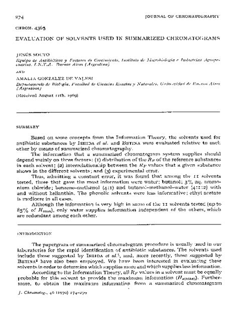 Pdf Evaluation Of Solvents Used In Summarized Chromatograms
