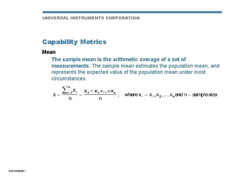 Universal Instruments Corporation Capability Metrics Mean The Sample