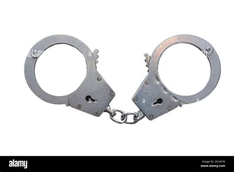 Metal Handcuffs On A White Isolated Background Stock Photo Alamy