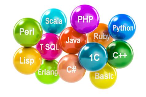 Premium Photo Set Of Colored Balls With Programming Languages Names