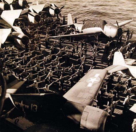 80 G 473500 Uss Yorktowns Cv 10 Crew Perform Calisthenics Amid F6fs