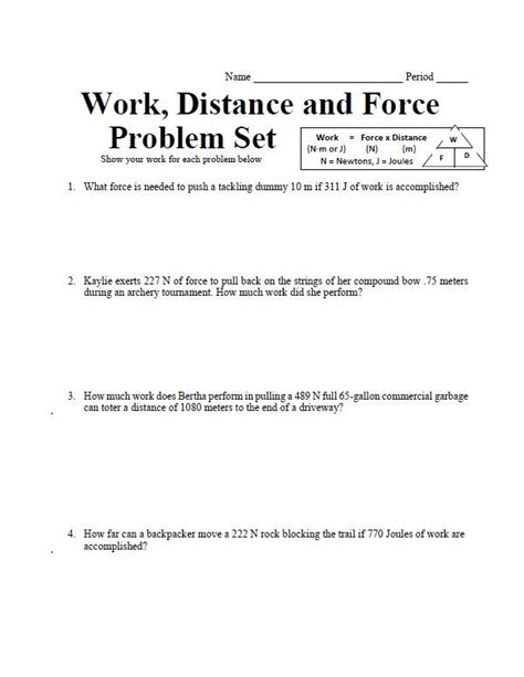Work Force Distance Worksheet Renewable And Nonrenewable Energy