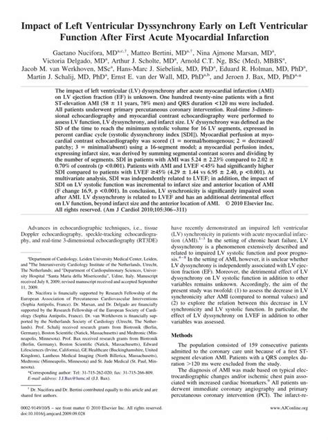 Pdf Impact Of Left Ventricular Dyssynchrony Early On Left Ventricular
