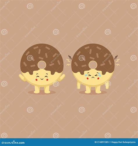 Cute Donute With Smiling And Sad Stock Vector Illustration Of Cute