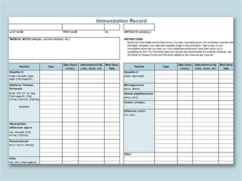 Excel Of Immunization Record Xls Wps Free Templates