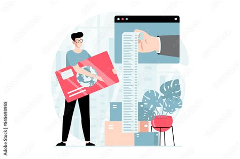 Electronic Receipt Concept With People Scene In Flat Design Man Making