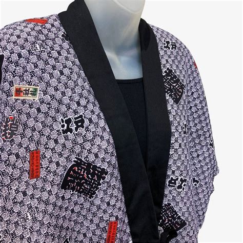 Traditional Japanese Reversible Hanten Coat Unisex Grey With Stamp