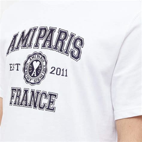 Ami Mens Paris Varsity Logo T Shirt In White Ami