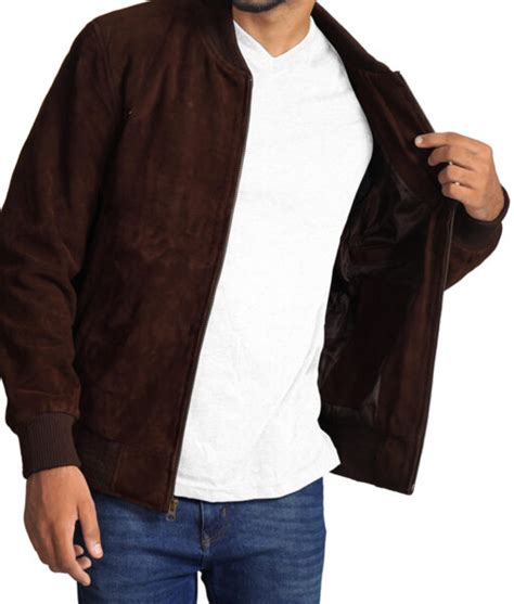 Mens Brown Suede Leather Jacket Bomber Jacket