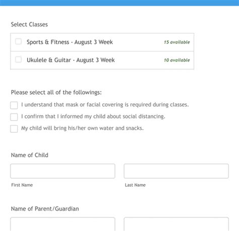 Summer Class Registration Form Template Jotform