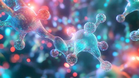 Colorful Molecular Structure With Atomic Connections And Neon Highlights Stock Illustration