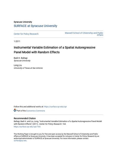 instrumental variable estimation of a spatial autoregressive pane pdf