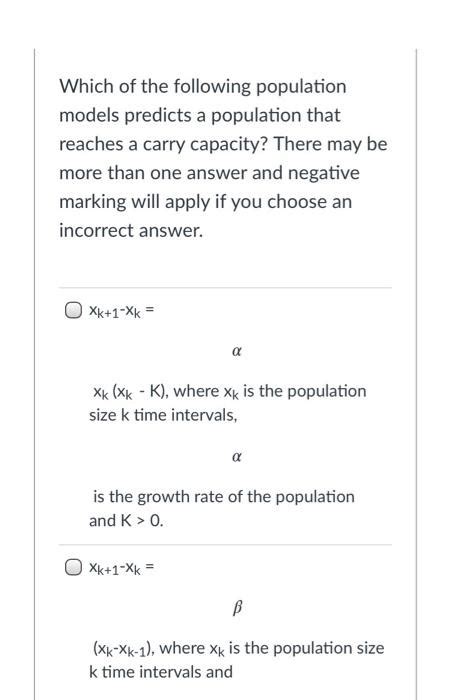 Solved Which Of The Following Population Models Predicts A