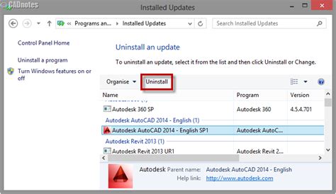 How To Uninstall Updates Or Service Packs CADnotes