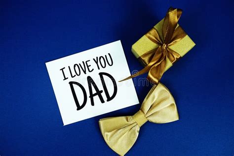I Love Dad Card With Bow Tie And T Box Happy Father S Day Concept On Navy Background Stock