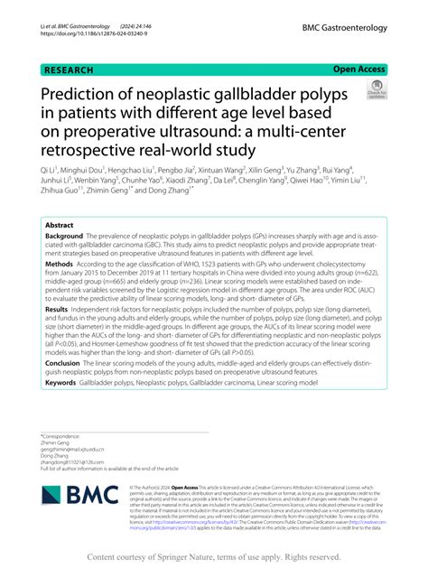 Pdf Prediction Of Neoplastic Gallbladder Polyps In Patients With