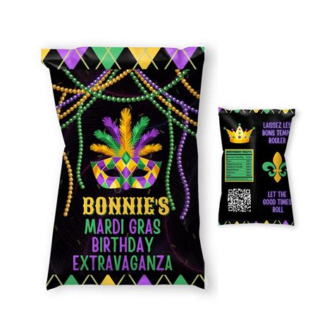 Personalized Chip Bag Labels Custom Mardi Gras Party Supplies For