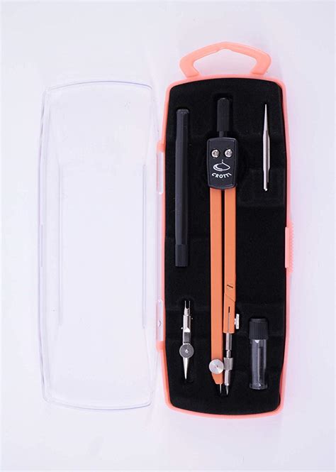150mm Double Joint Compass With Leads Sleeve Line Puller And Tracing Tip Neon Orange Bigamart