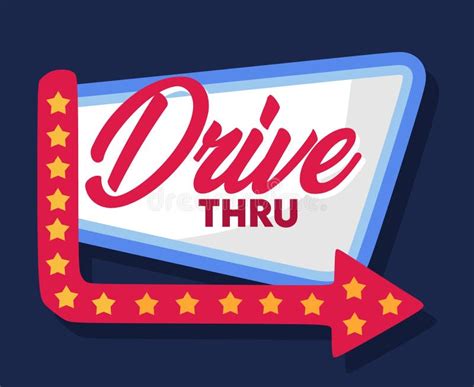 Restaurant Drive Thru Sign With Neon Lights Stock Vector Illustration