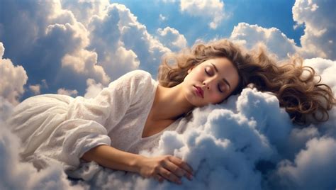 Beautiful Woman Sleeping And Dreaming On Clouds Premium Ai Generated