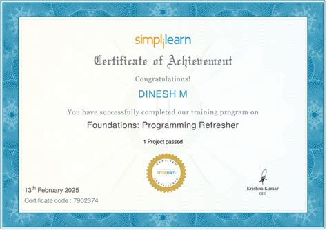 Python Programming Certification Coding Simplilearn Learning Growth Dinesh M