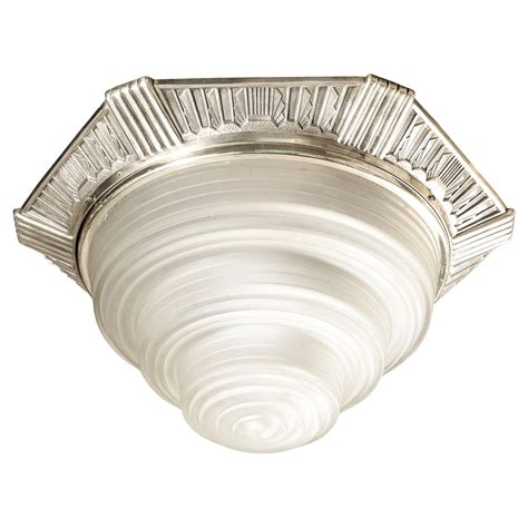 French Art Deco Sunburst Flower Flush Mount In Bronze And Milk Glass At