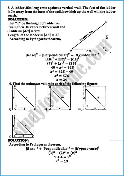 Solved Review Exercise 23 Pythagoras Theorem Mathematics 10th