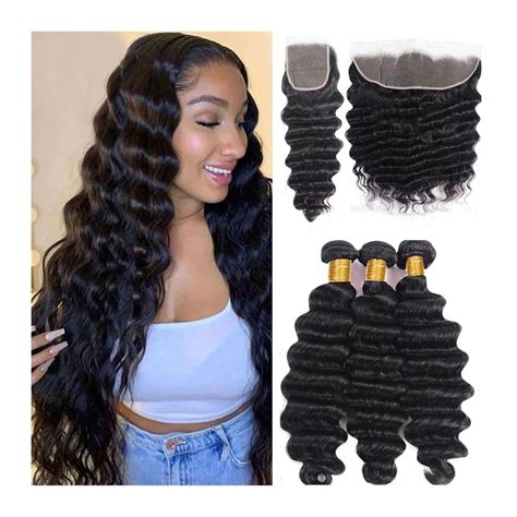 Human Hair Bundles Loose Deep Wave Bundles With Closure 10