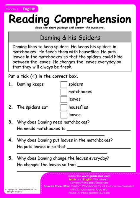Reading Comprehension For Class 5 Free Printable Worksheets