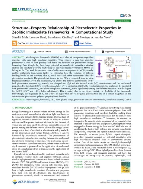 Pdf Structure Property Relationship Of Piezoelectric Properties In Zeolitic Imidazolate