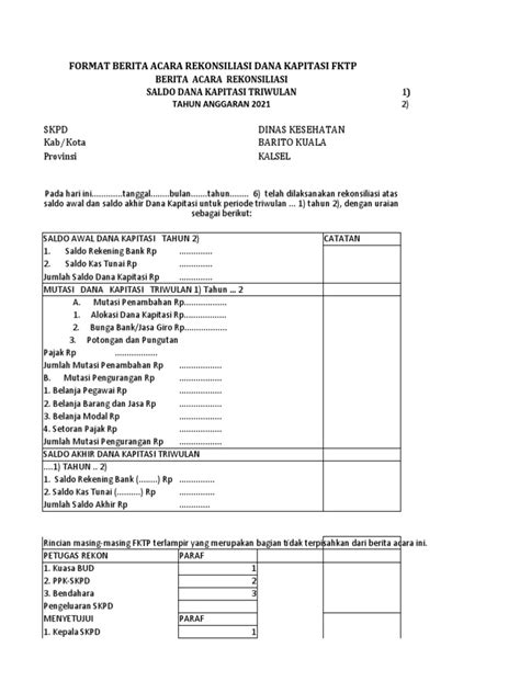 Format Berita Acara Rekon Dana Kapitasi Fktp 1 Pdf
