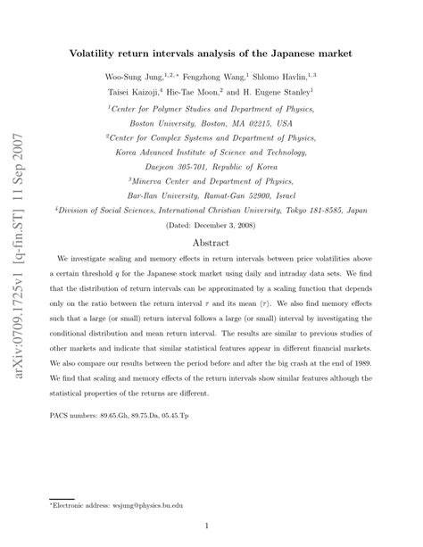 Pdf Volatility Return Intervals Analysis Of The Japanese Market