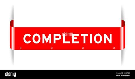 Red Color Inserted Label Banner With Word Completion On White