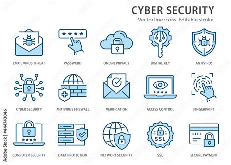 Cyber Security Line Icons Set Vector Illustration Editable Stroke Stock Vector Adobe Stock
