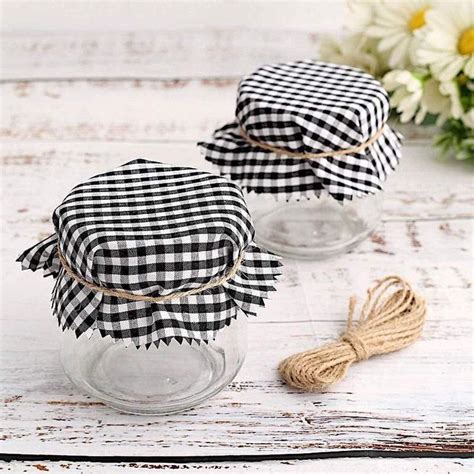 6 Pcs 6 Gingham Polyester Checkered Fabric Jar Covers Black And