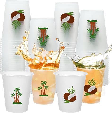 24 Pcs Luau Party Cups 12oz Hawaiian Tropical Coconut Tree