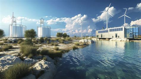 A Mixed Renewable Energy Plant With Towering Wind Turbines And Solar Panels Set In A Natural