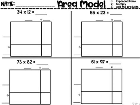 Area Model Double Digit Multiplication Practice Sheets 4th5th Grade