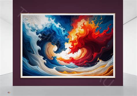 Fire And Ice Abstract Art Print Blue White Red Orange Swirls Dynamic