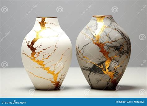 Beautiful Kintsugi Patterns On A Cracked Vase Stock Illustration Illustration Of Culture