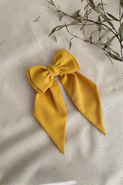 Chiffon Goldenrod Yellow Double Bow Hair Bow With Tail Accessory For