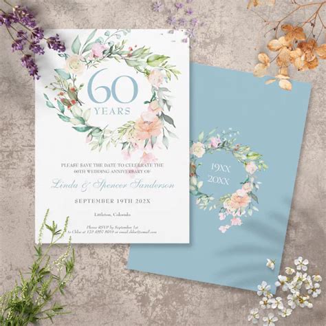 60th Anniversary Save The Date Roses Garland Invitation Zazzle
