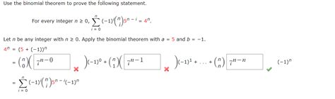 Solved Use The Binomial Theorem To Prove The Following