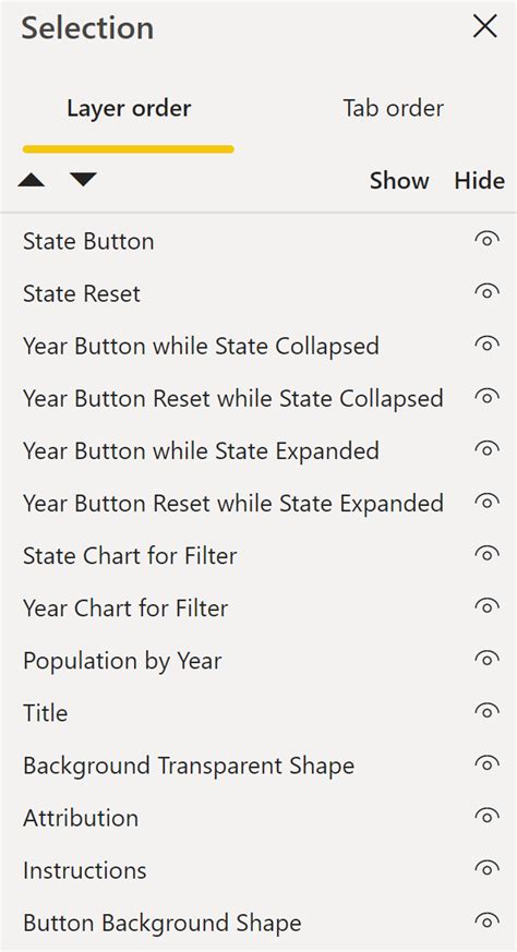 Accordion Selection Pane All Visible Dataveld