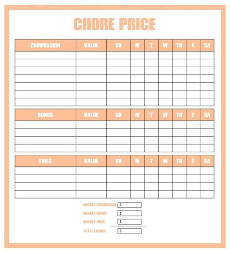 Chart Money Value 10 Free Pdf Printables Printablee Chore Chart