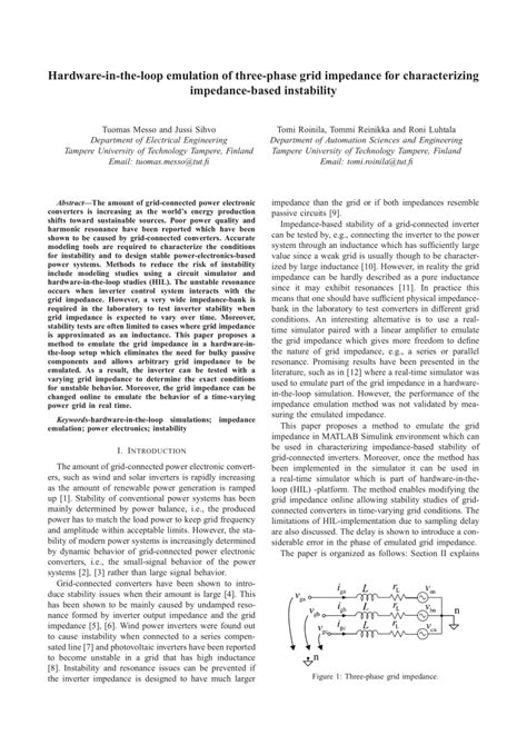 Pdf Hardware In The Loop Emulation Of Three Phase Grid Impedance For