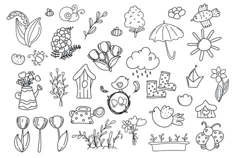 Spring And Easter Doodle Collection Flowers And Decorations Easter