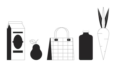 Premium Vector Grocery Goods Black And White 2d Line Cartoon Objects Set