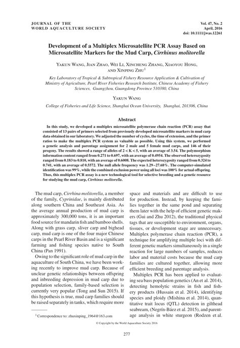 Pdf Development Of A Multiplex Microsatellite Pcr Assay Based On Microsatellite Markers For