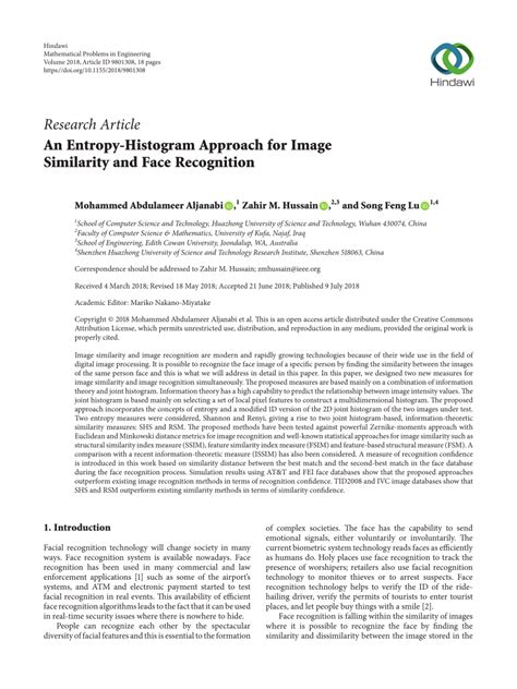 pdf an entropy histogram approach for image similarity and face recognition